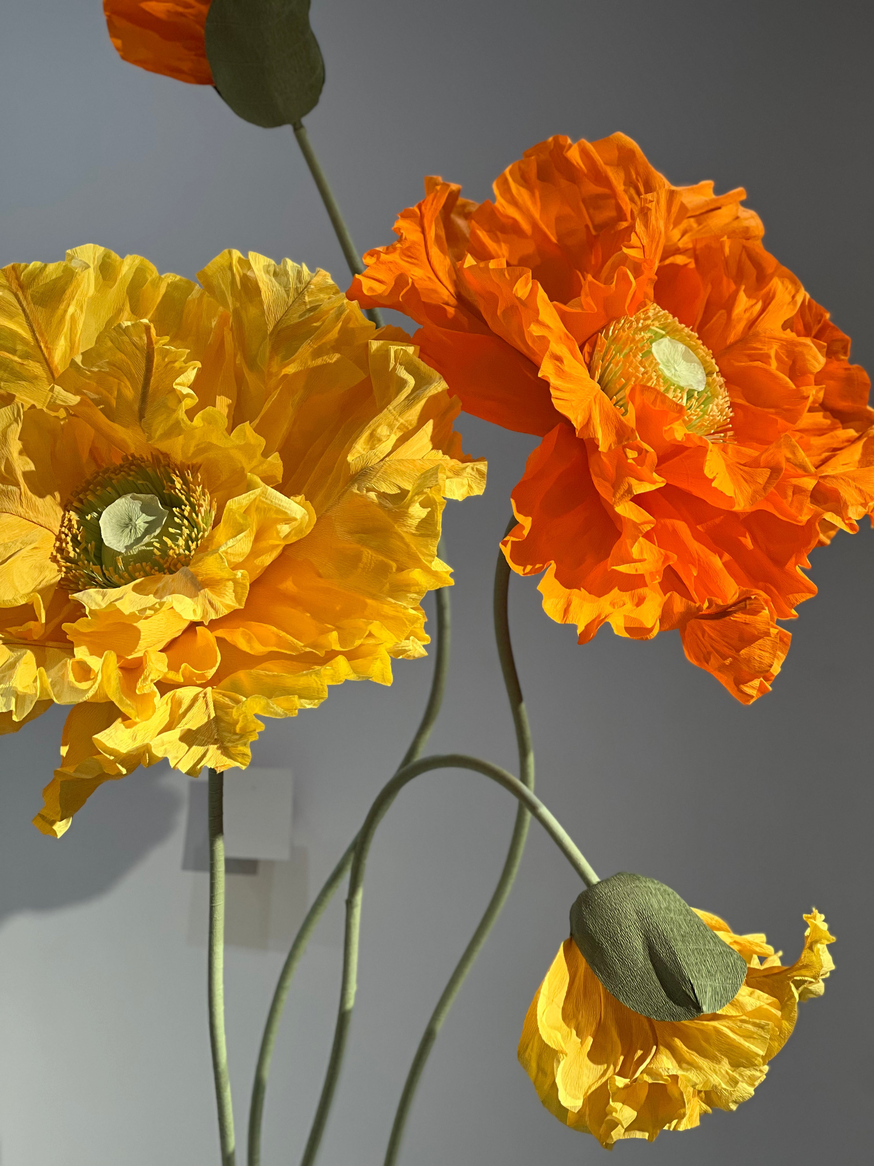 Halloween Trio: 3 Oversized Free-Standing Paper Poppies on a Metal Base ...